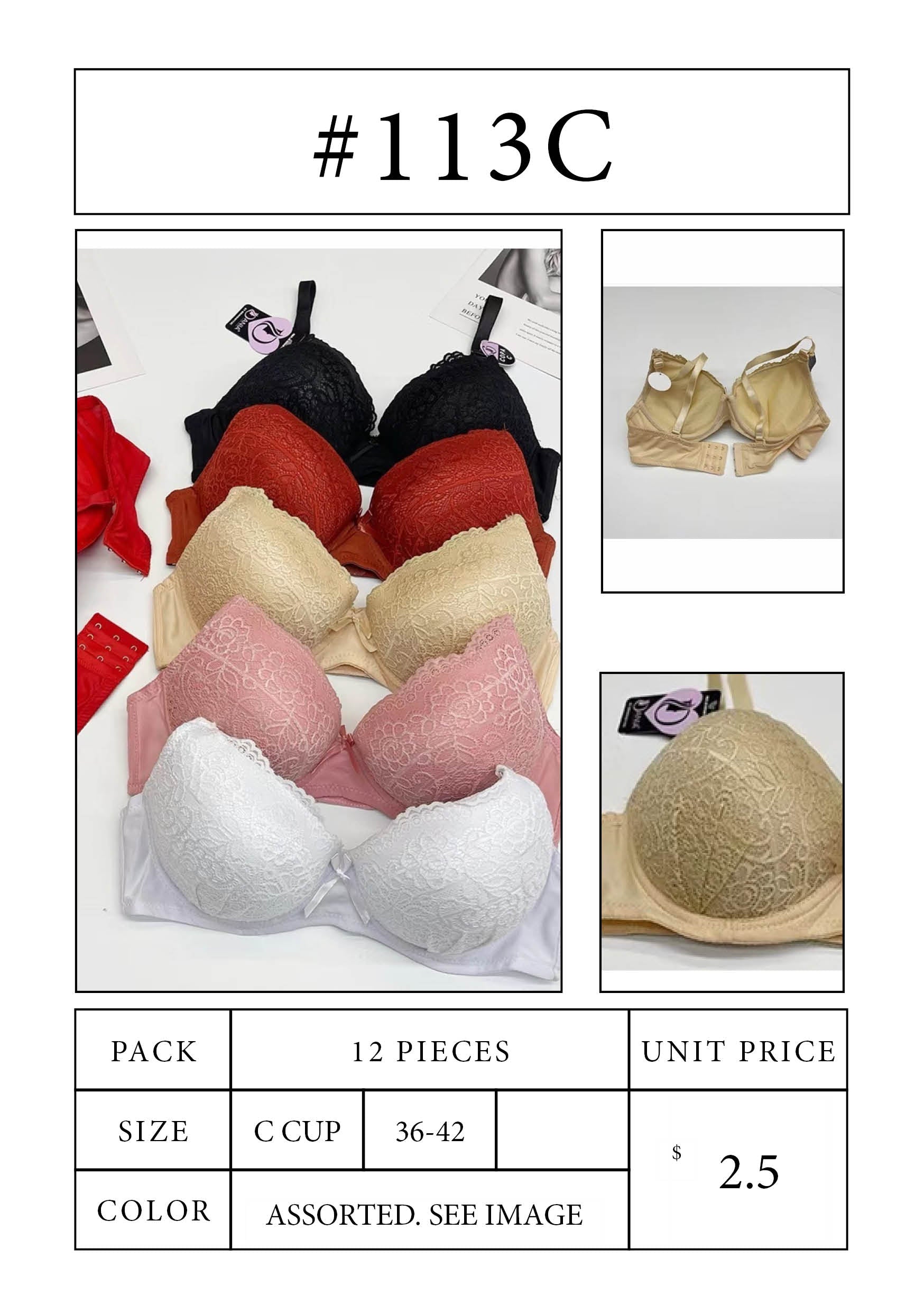 Style: #5001Package Unit: 12 pc/ pack. 72pc/caseSizes: 42D - 52DSize ...