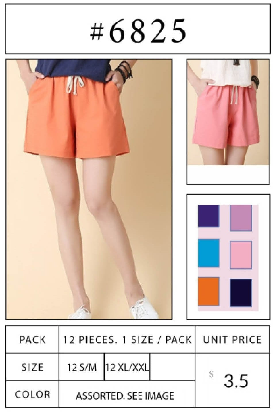 Style: #6825Package Unit: 12 pc/ pack. 72pc/caseSizes: S/M & XL/XXLSize ...