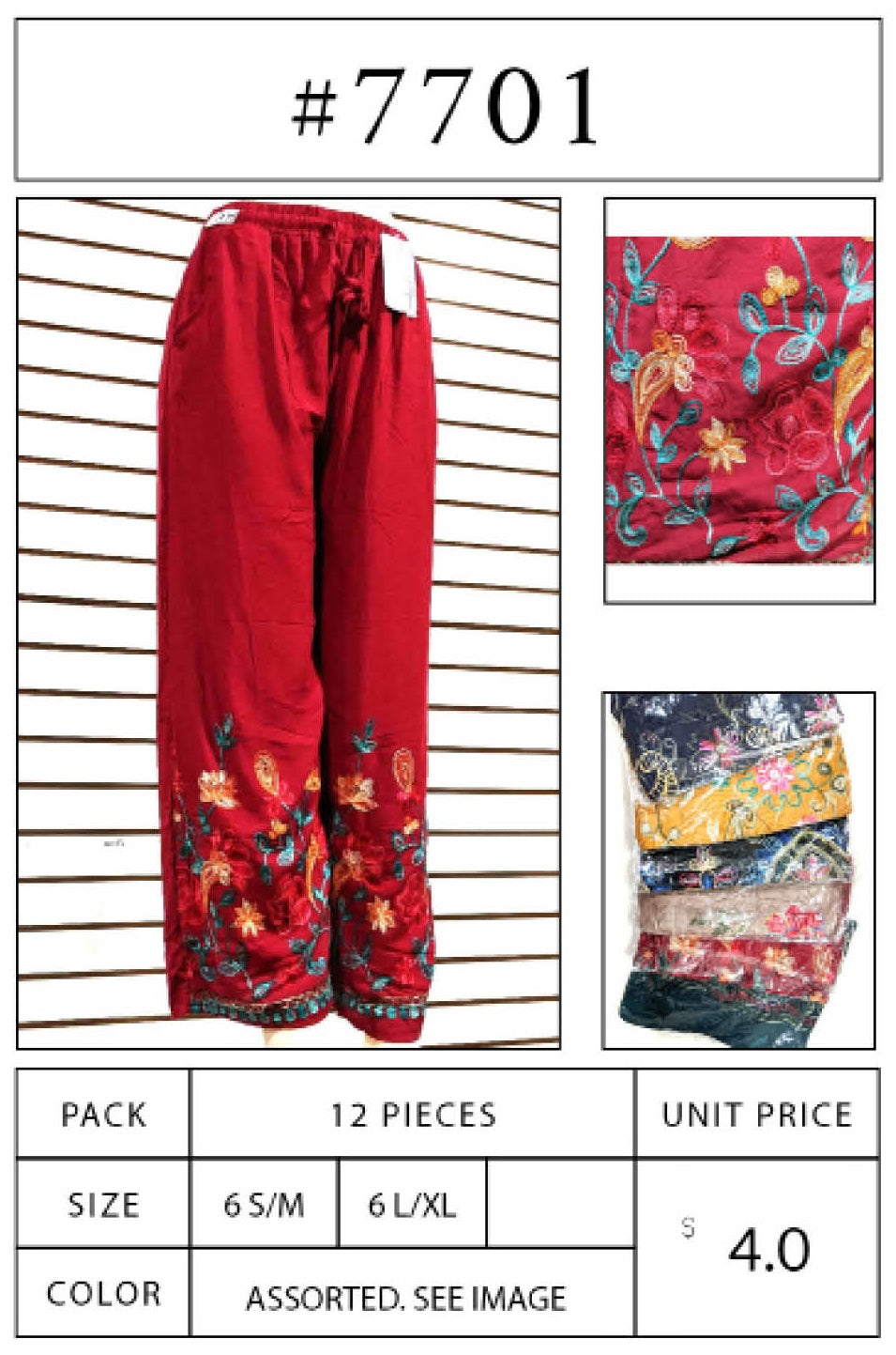Style: #7701-2Package Unit: 12 pc/ pack. 72pc/caseSizes: S/M & L/XLSize ...