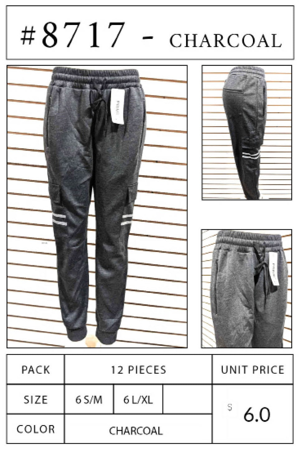 Style: #8717-CHARCOALPackage Unit: 12 pc/ pack. 48pc/caseSizes: S/M & L ...
