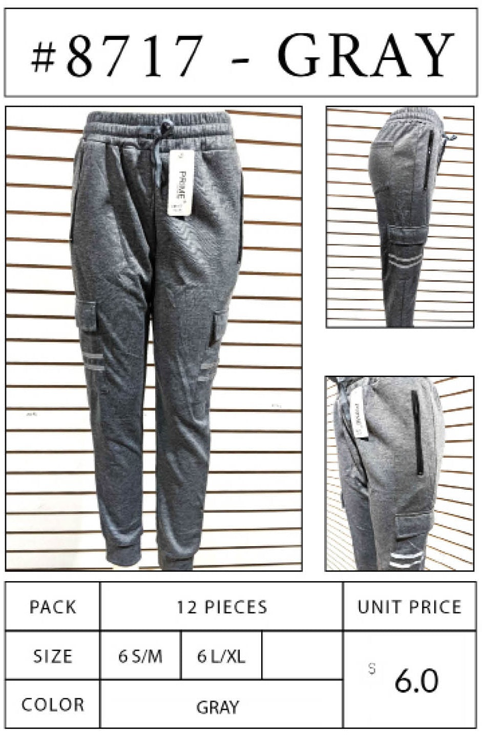 Style: #8717-GRAYPackage Unit: 12 pc/ pack. 48pc/caseSizes: S/M & L ...