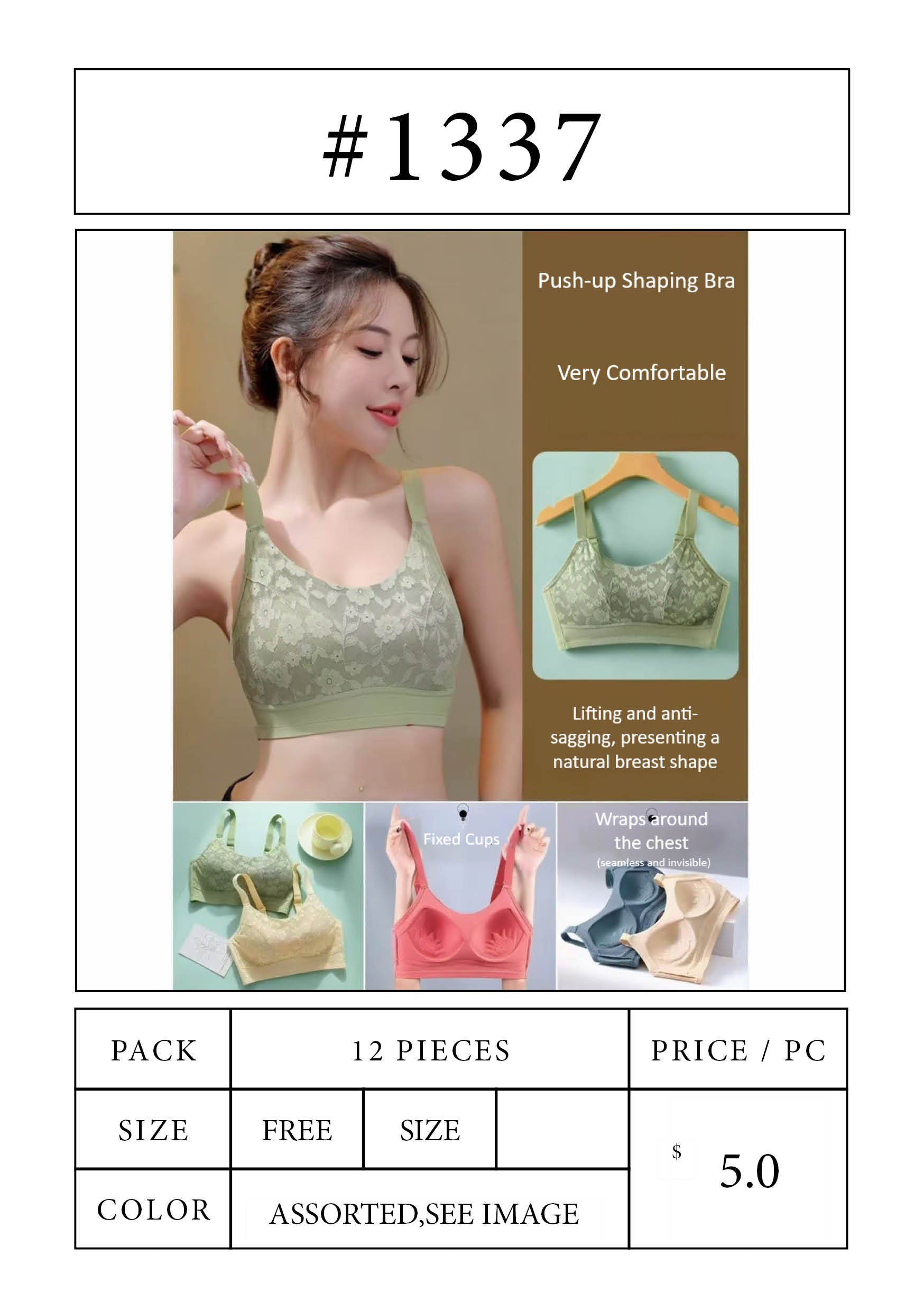 Style: #5001Package Unit: 12 pc/ pack. 72pc/caseSizes: 42D - 52DSize ...